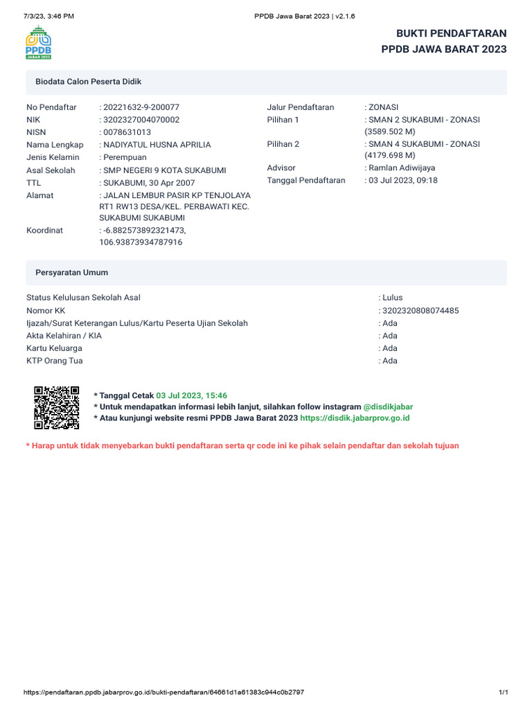 Bukti Nadiyatul Husna | PDF