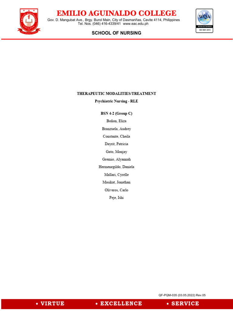 MODALITIES | PDF | Dialectical Behavior Therapy | Psychotherapy