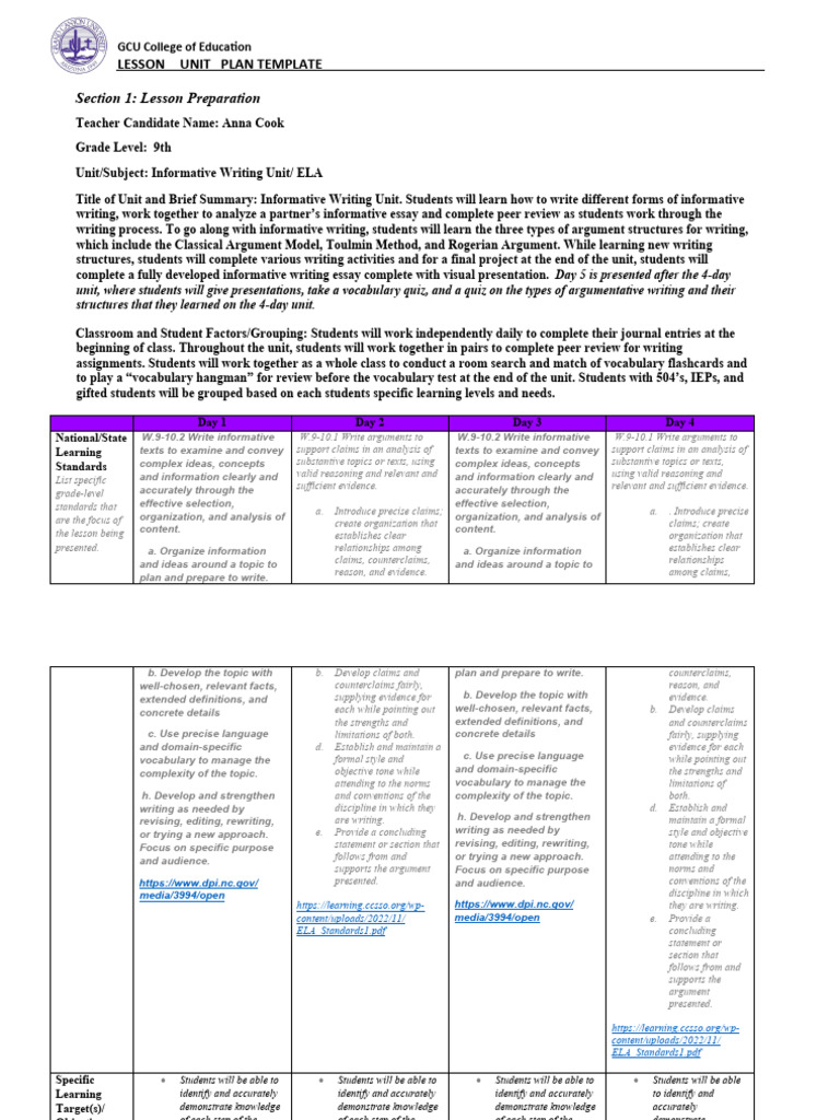 Eng-470 Benchmark Unit Plan | PDF | Information | Essays