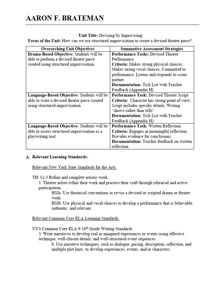 Theater Workshop Lesson+Plan | PDF | Teachers | Experience