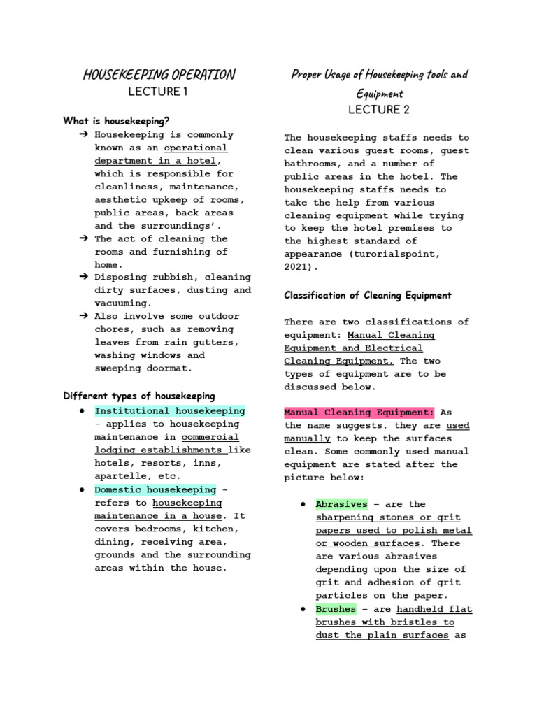 Housekeeping NOTES | PDF | Housekeeping | Home