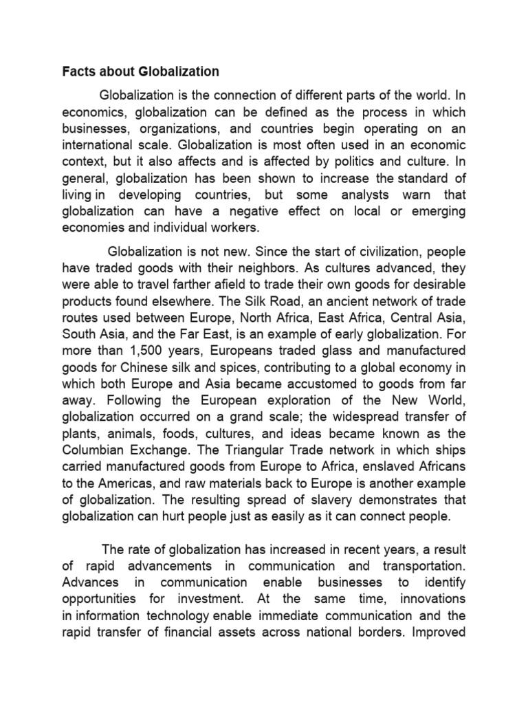 Facts About Globalization | PDF | Globalization | Trade