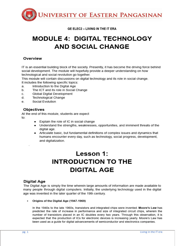 Module 4 It New Era Prelim | PDF | Integrated Circuit | Information Age