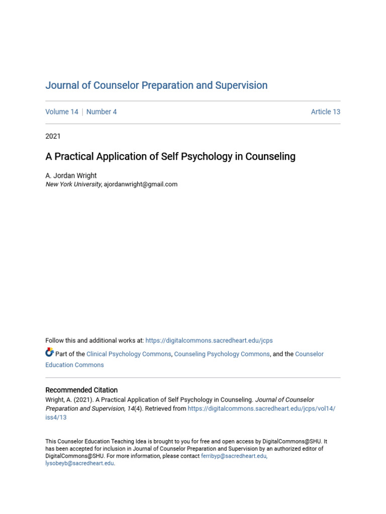 Self Psychology in Counseling Practice | PDF | Psychotherapy ...