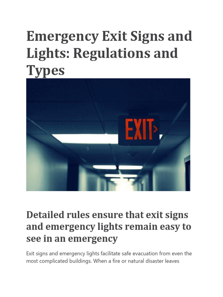 Emergency Exit Sign Regulations Overview | PDF | Home & Garden ...