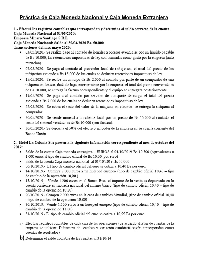 Practica Caja Moneda Nacional y Extranjera | PDF | Tipo de cambio | Euro
