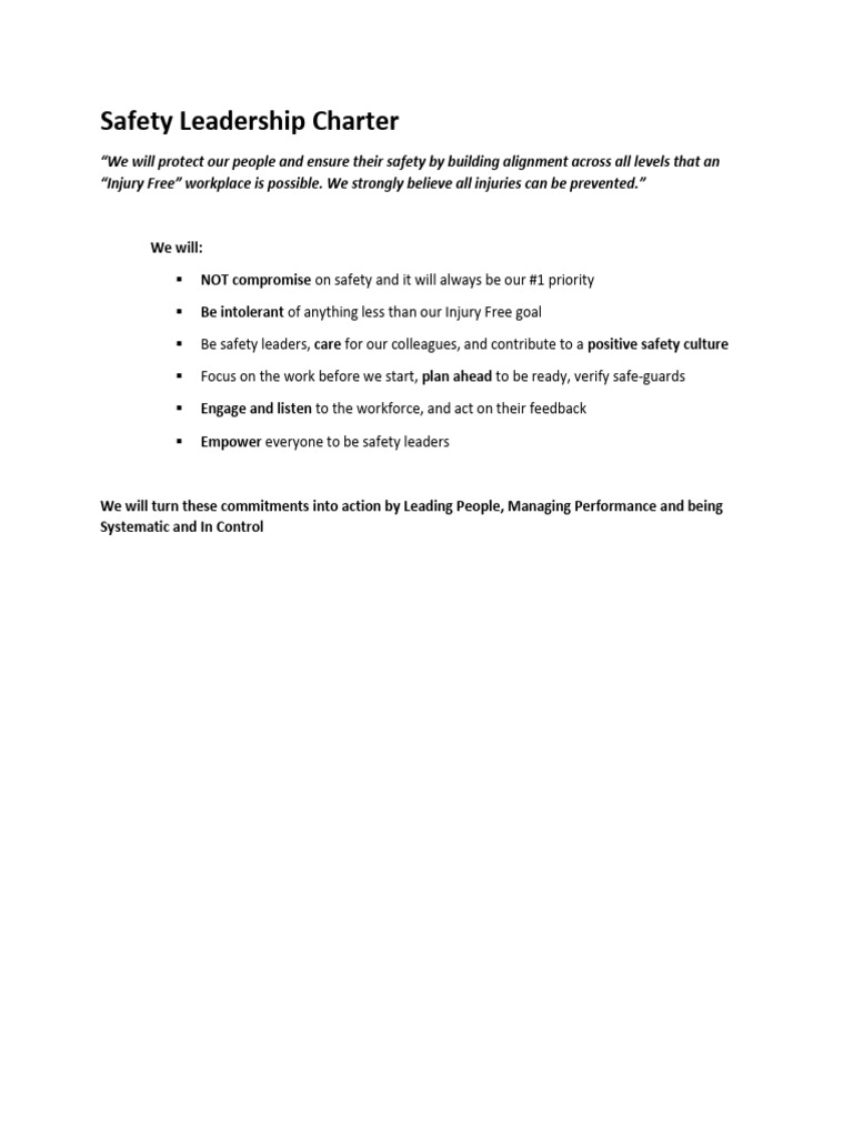 Safety Leadership Charter | PDF