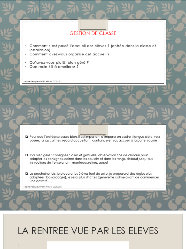 Gestion efficace de la classe en rentrée | PDF | Pédagogie | Apprentissage