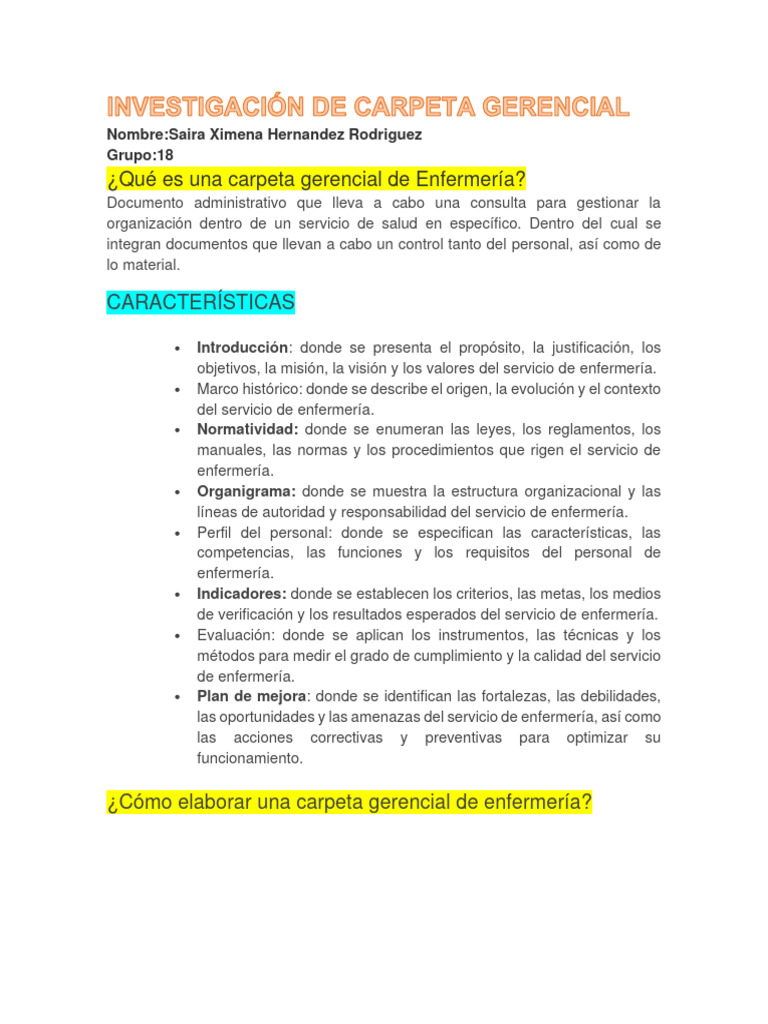 INVESTIGACIÓN DE CARPETA GERENCIAL - PDF Saira | PDF | Enfermería