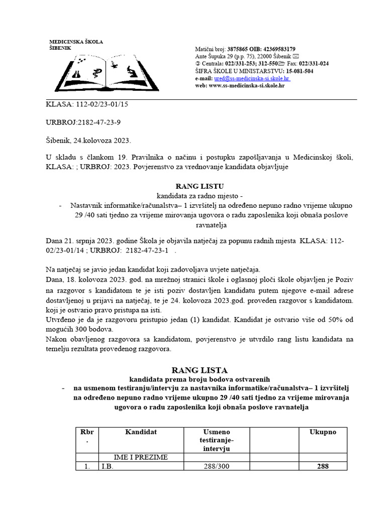 Rang Lista - Informatika - 7 2023 | PDF