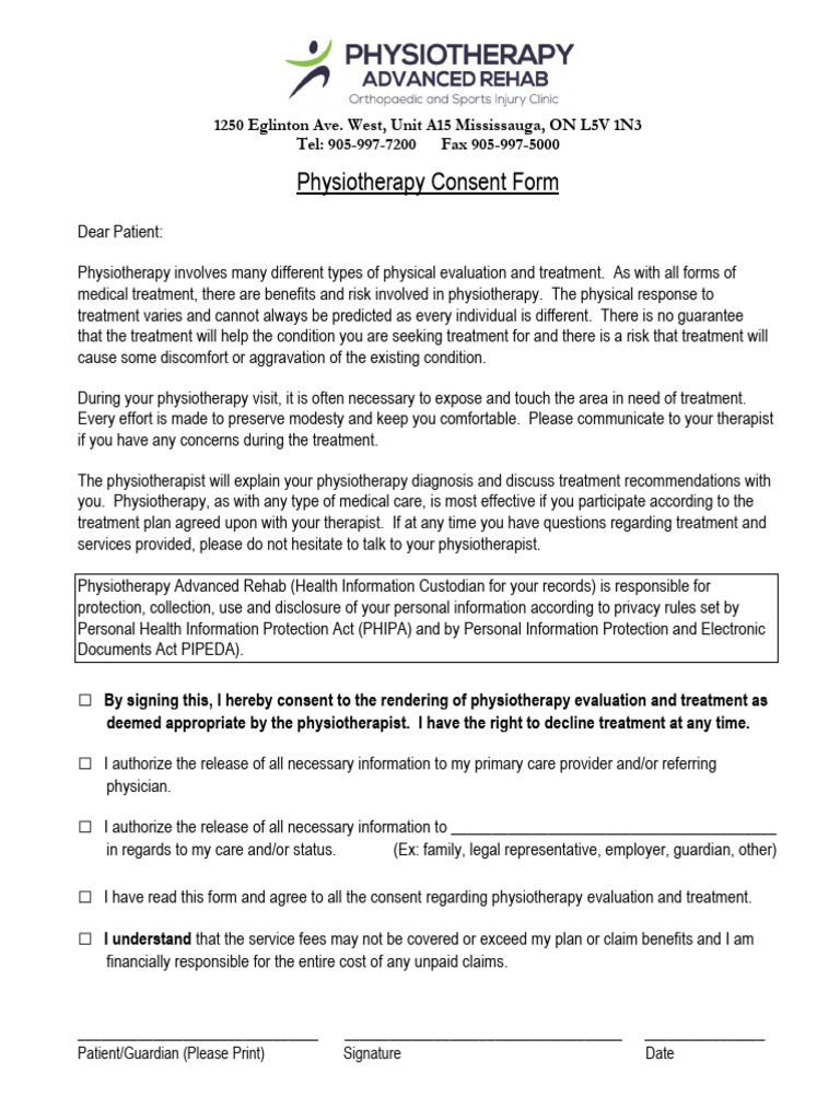 Fillable Consent Physio | Download Free PDF | Physical Therapy | Therapy