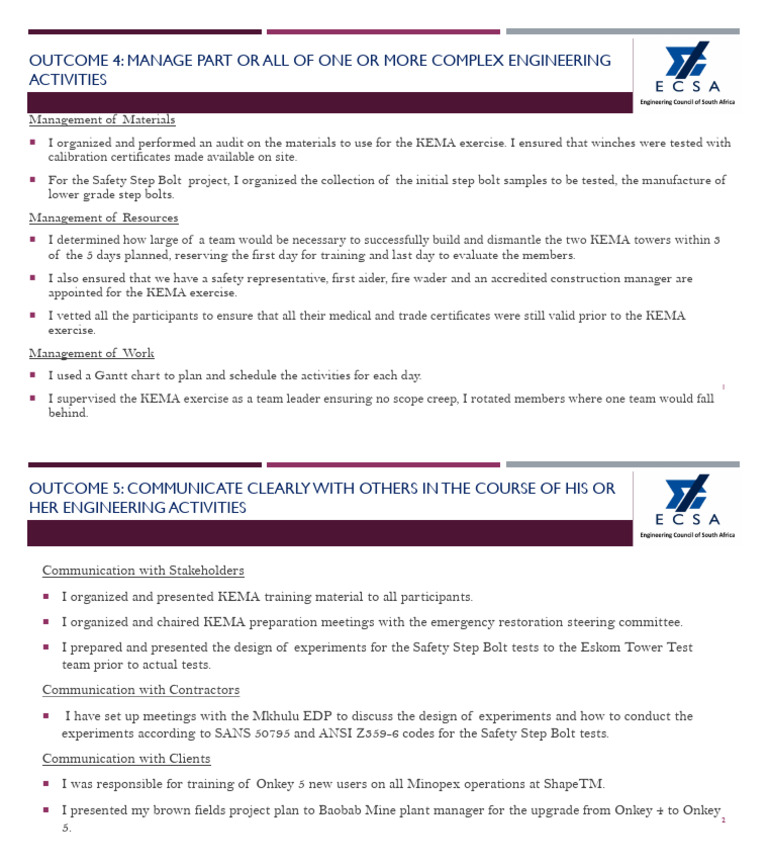 Outcome 4: Manage Part or All of One or More Complex Engineering ...