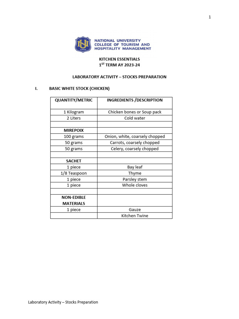 Stocks Preparation PDF Stock Food Cuisine