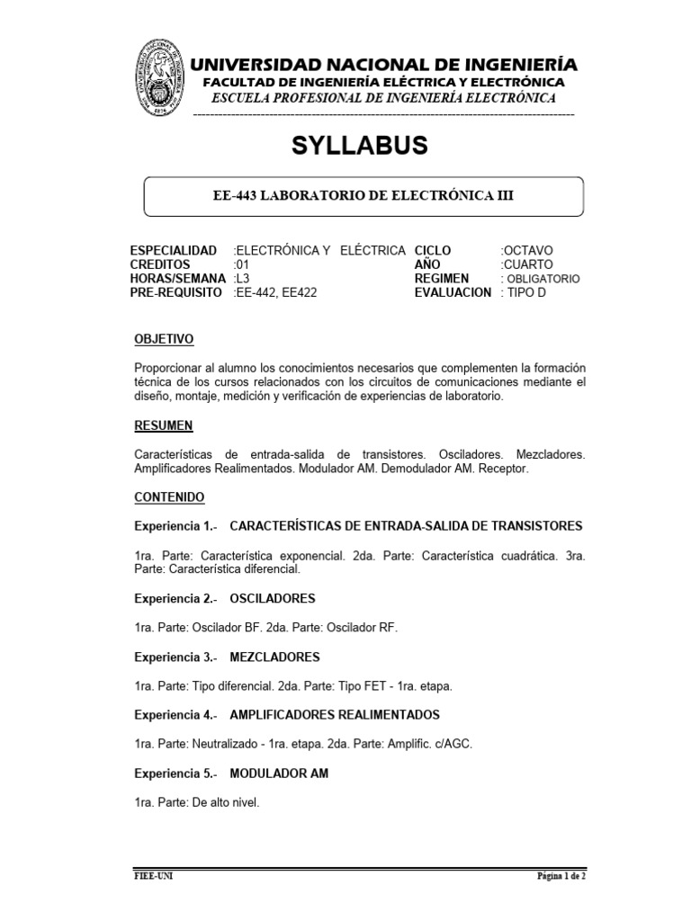 EE-443 Lab - Electrónica III SYLLABUS | Descargar gratis PDF ... EE-443 Lab - Electrónica III SYLLABUS | Descargar gratis PDF ...