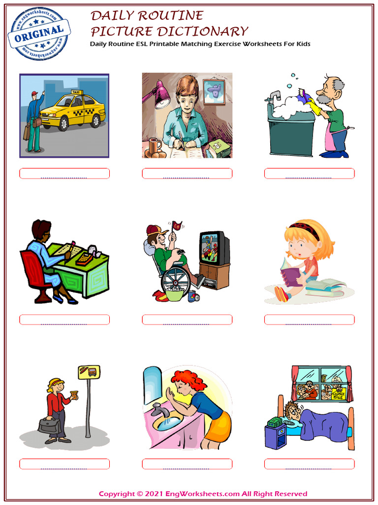 Daily Routine Esl Printable Matching Exercise Worksheets For Kids 8830 ...
