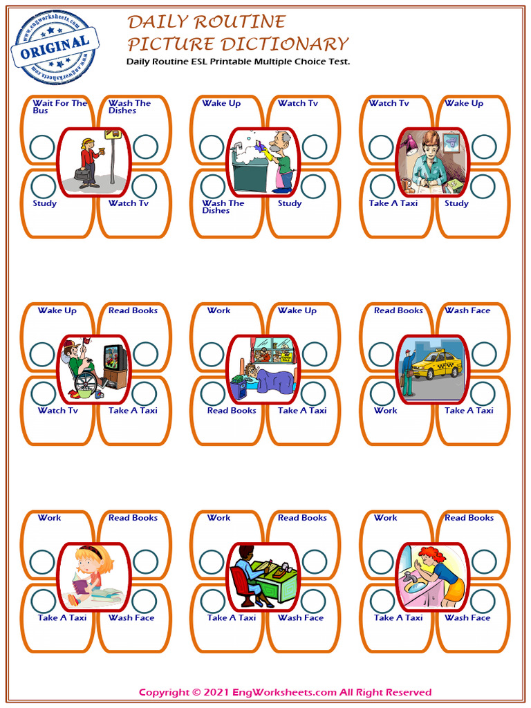 Daily Routine Esl Printable Multiple Choice Test 3722 - Removed | PDF Daily Routine Esl Printable Multiple Choice Test 3722 - Removed | PDF