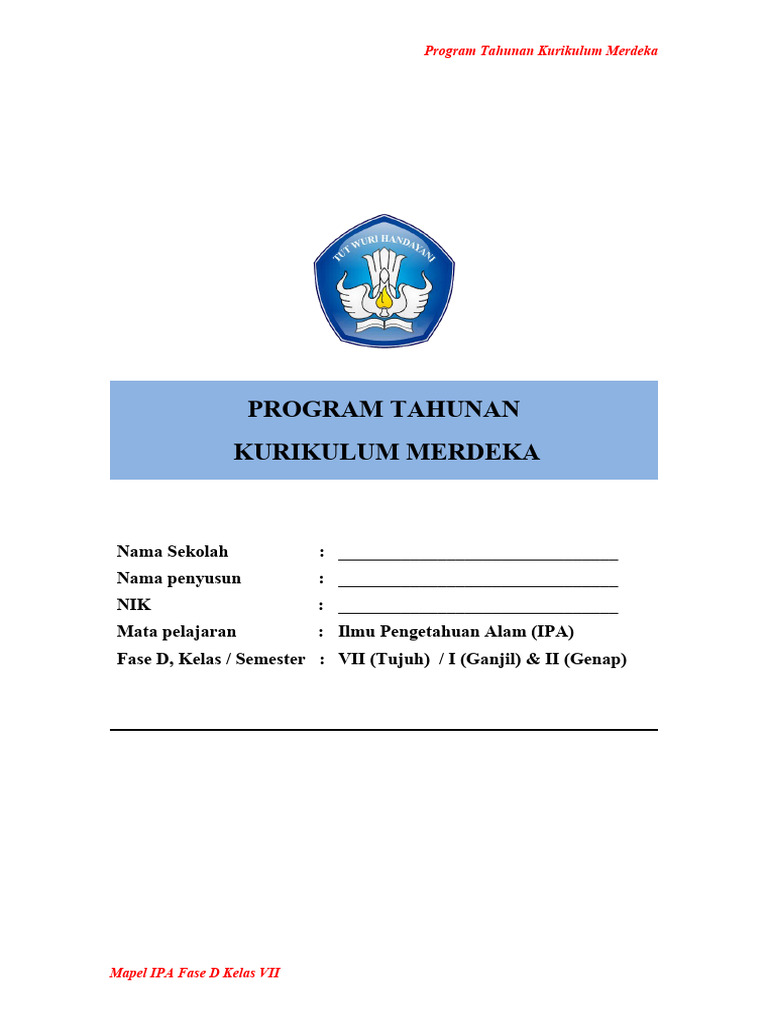 Contoh Prota Kurikulum Merdeka SMP | PDF