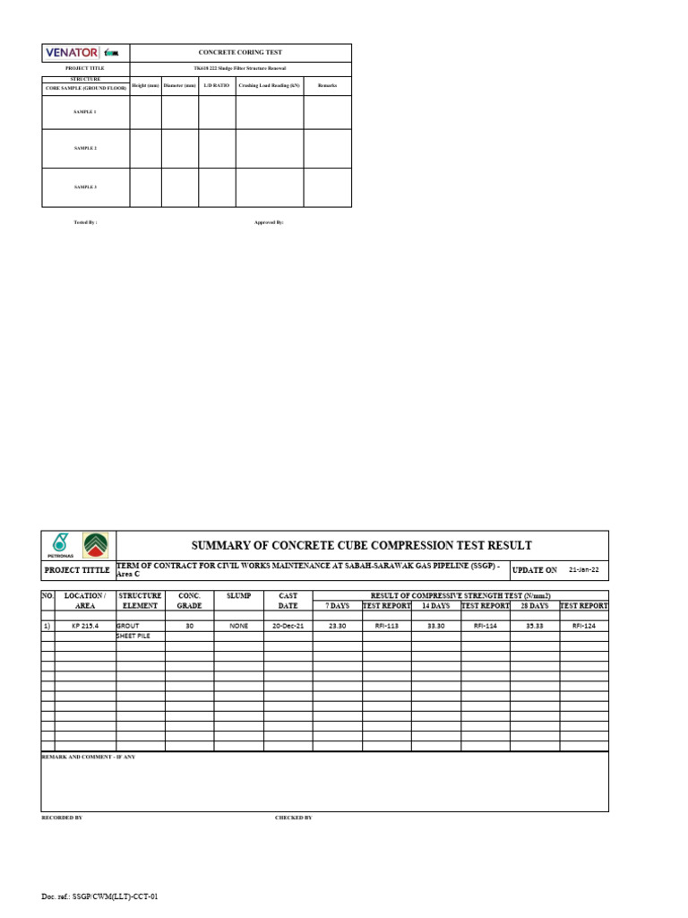 Concrete Coring Form | PDF