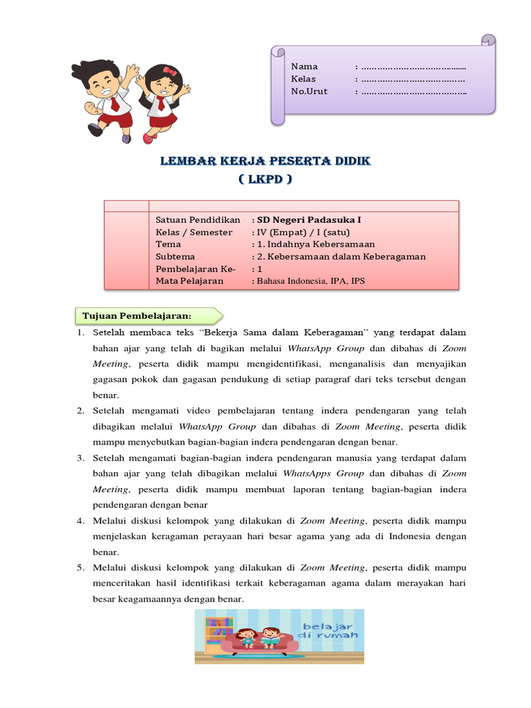 LKPD Kelas 4 Tema 1 Subtema 2 Pembelajaran 1 | PDF
