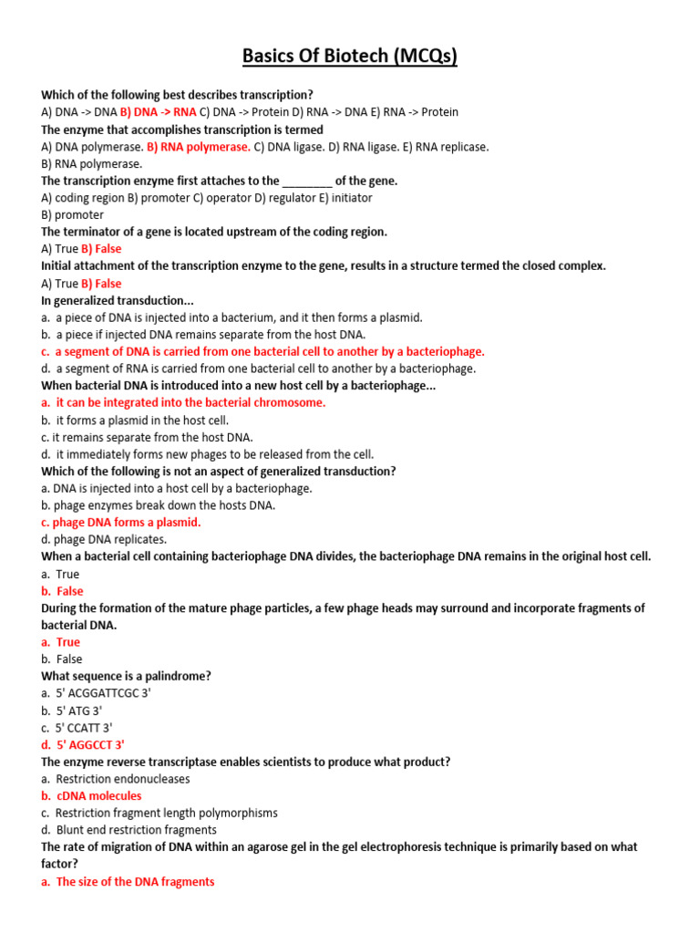 Basics of Biotech (MCQS) | PDF | Molecular Cloning | Primer (Molecular ...