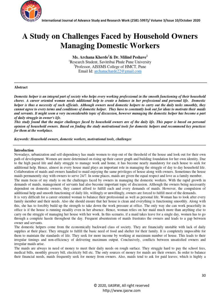 A Study On Challenges Faced by Household Owners Managing Domestic ...