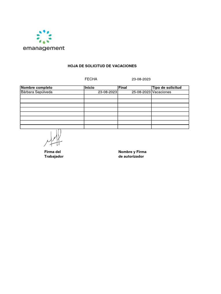 Plantilla Solicitud de Vacaciones Excel | PDF