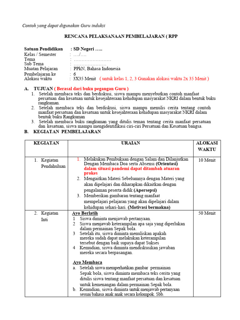 Contoh RPP Guru Induksi | PDF | Karier & Perkembangan | Sains & Matematika