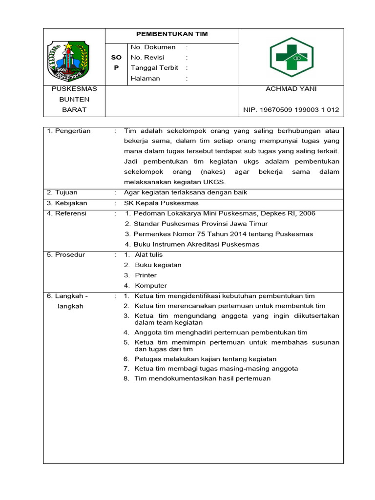 01 SOP PEMBENTUKAN TiM | PDF