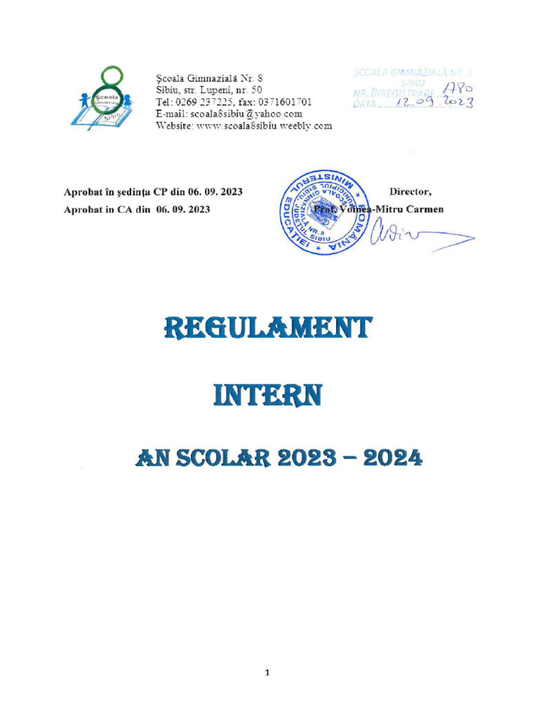 regulament intern 2023-2024 | PDF