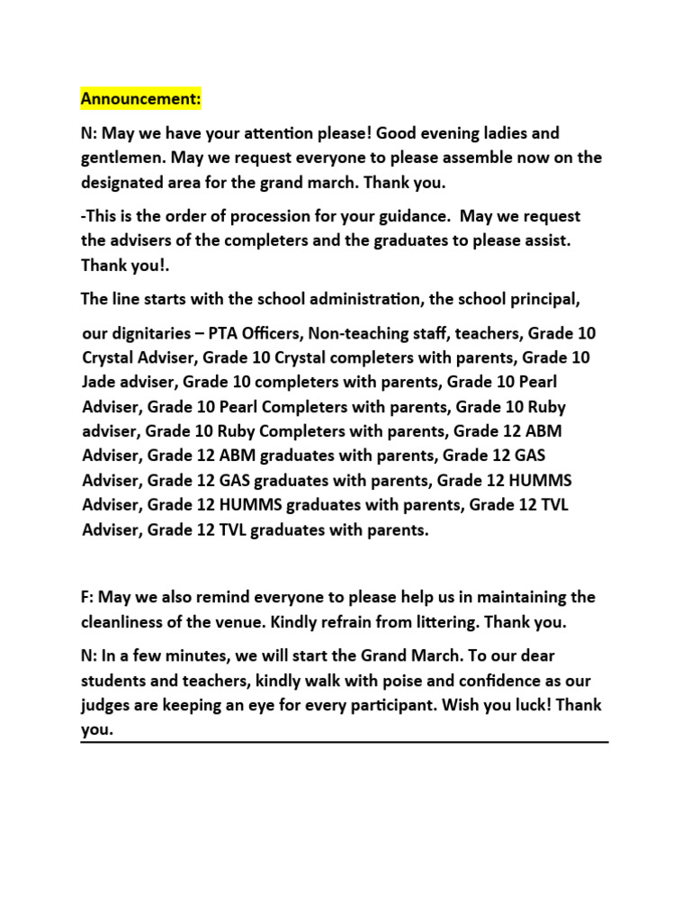 Script For Graduation Ball-Final Na To | PDF