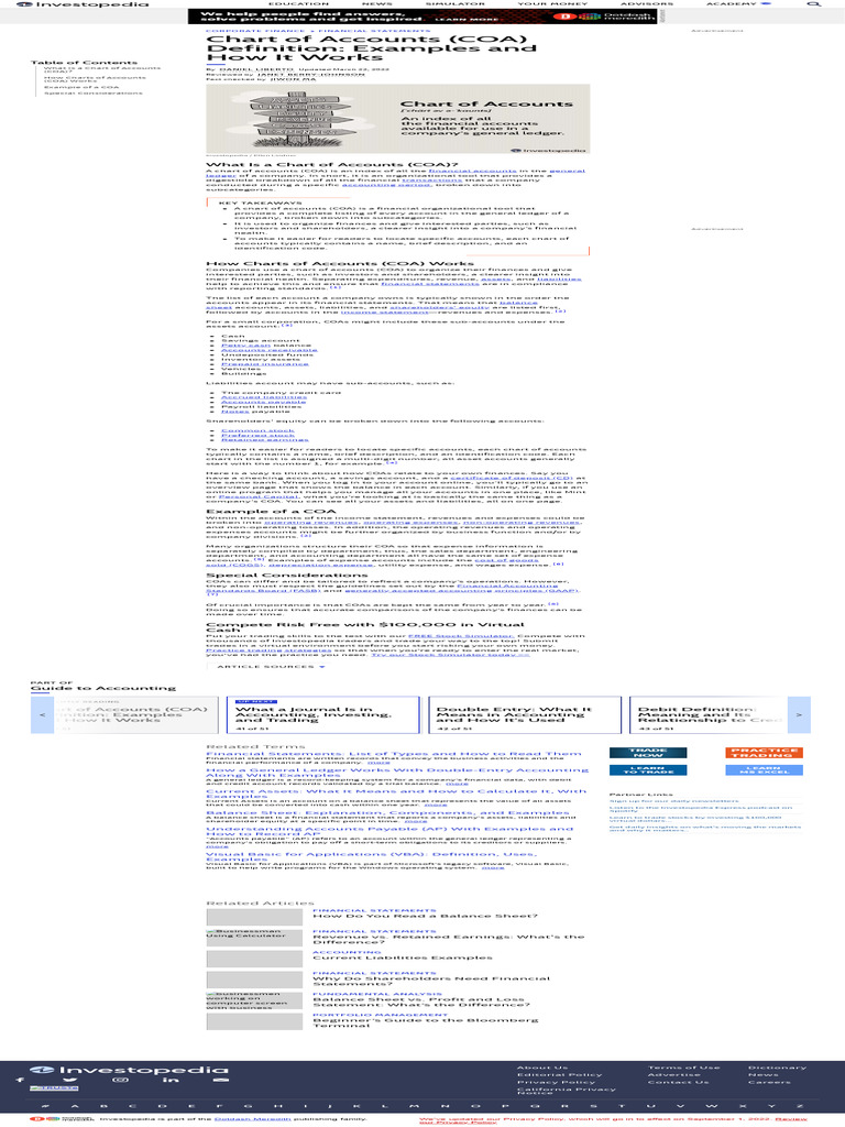 Chart of Accounts (COA) Definition: Examples and How It Works | PDF ...