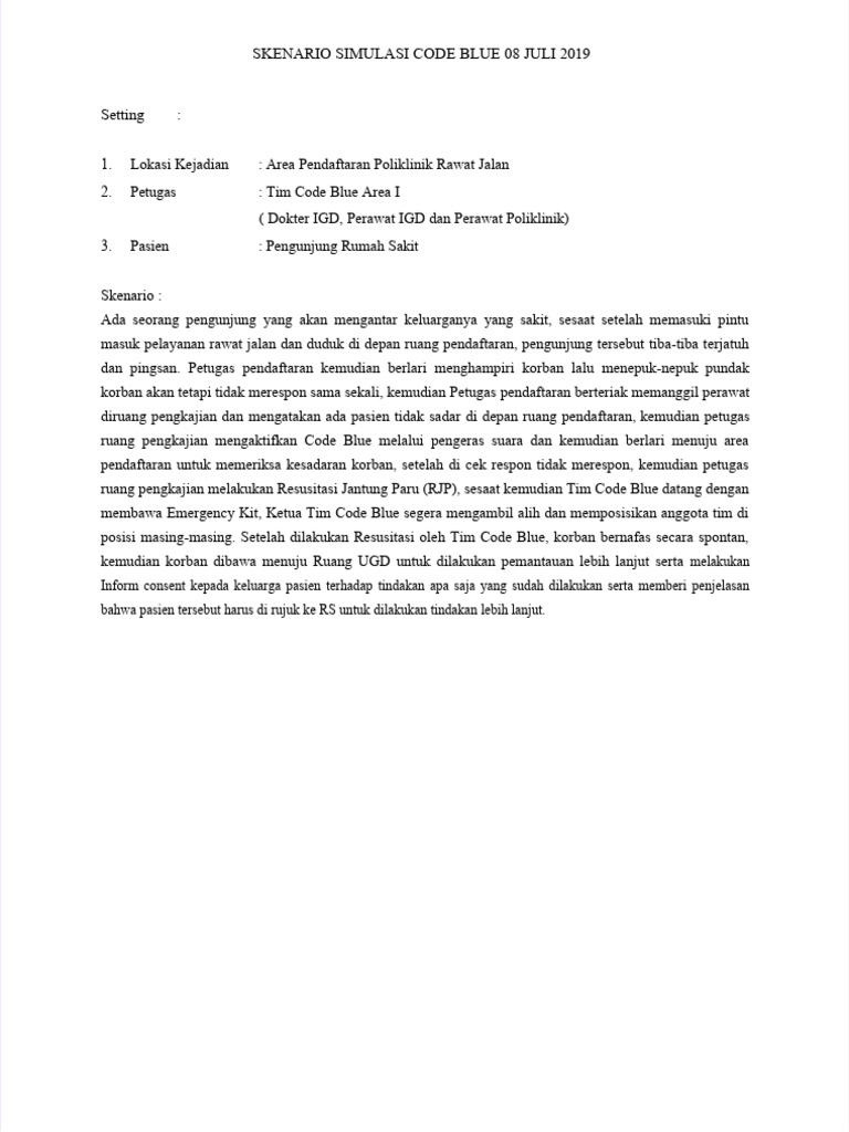 Skenario Code Blue PKM Mercu Buana | PDF