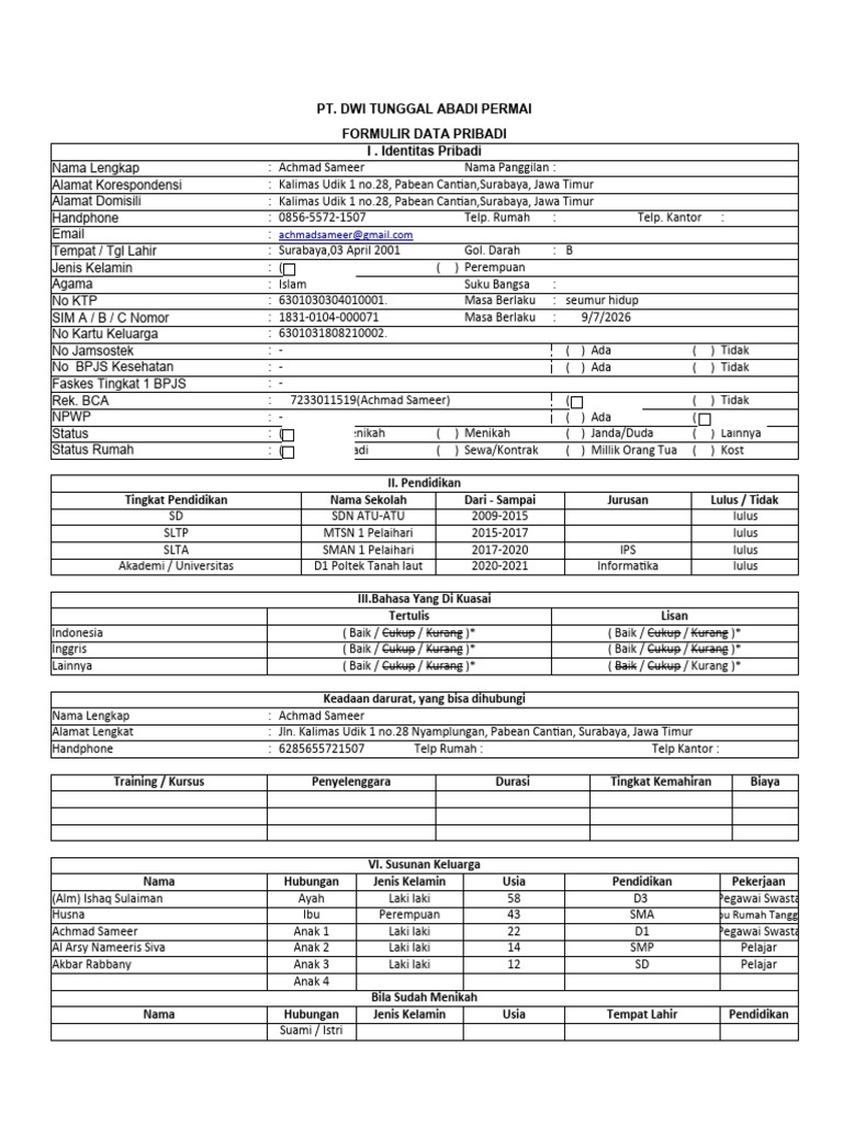 New Form Data Pribadi - Dap | PDF
