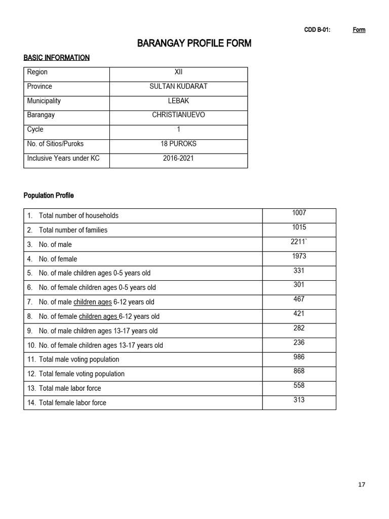 BARANGAY PROFILE - Docx Christianuevo | Download Free PDF | Sanitation ...