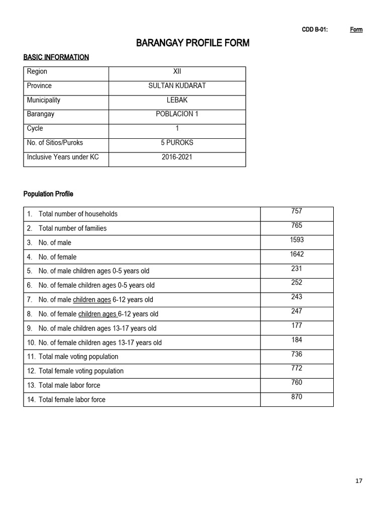 BARANGAY PROFILE - Poblacion 1 | PDF | Taxes | Poverty