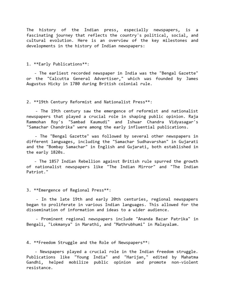 Evolution of Indian Press History | PDF | News Media | News