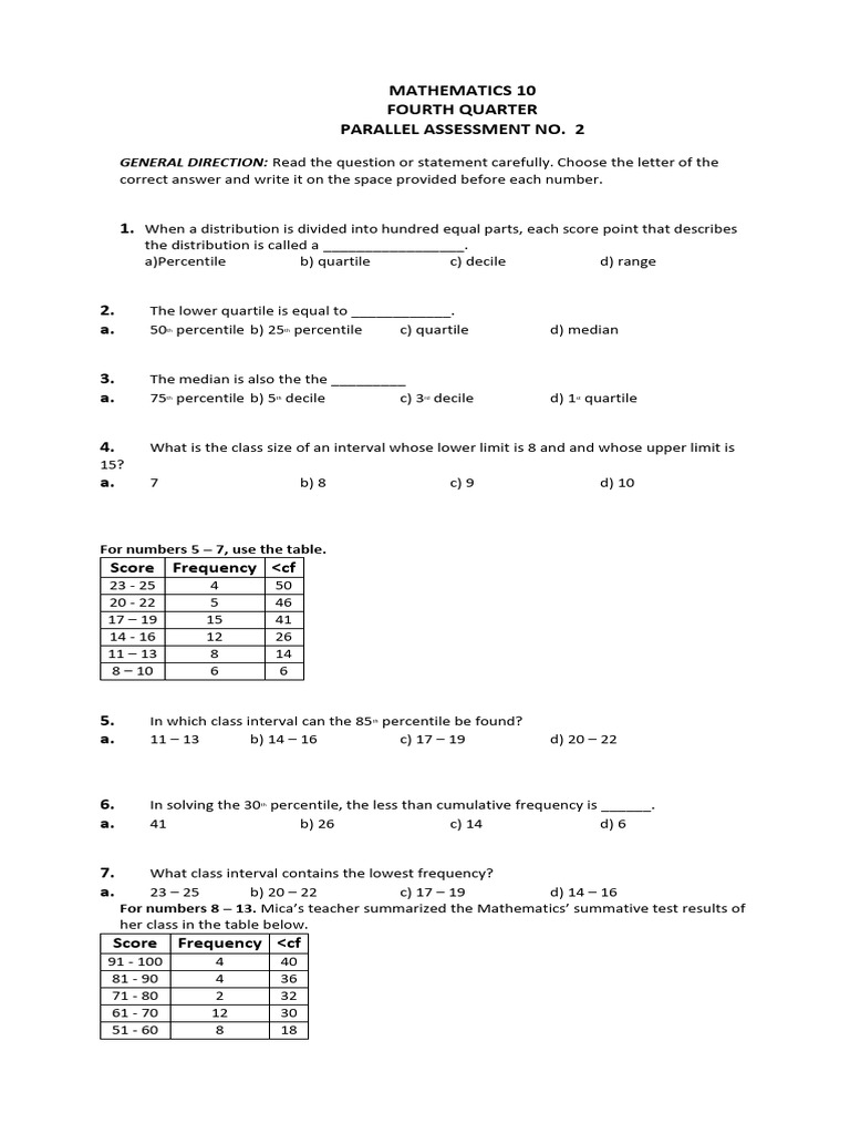 Mathematics 10 | PDF | Percentile | Median