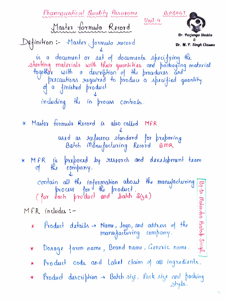 Master Manufacturing Record Guide | PDF