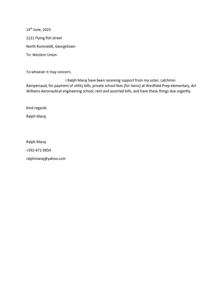 Western Union Letter | PDF