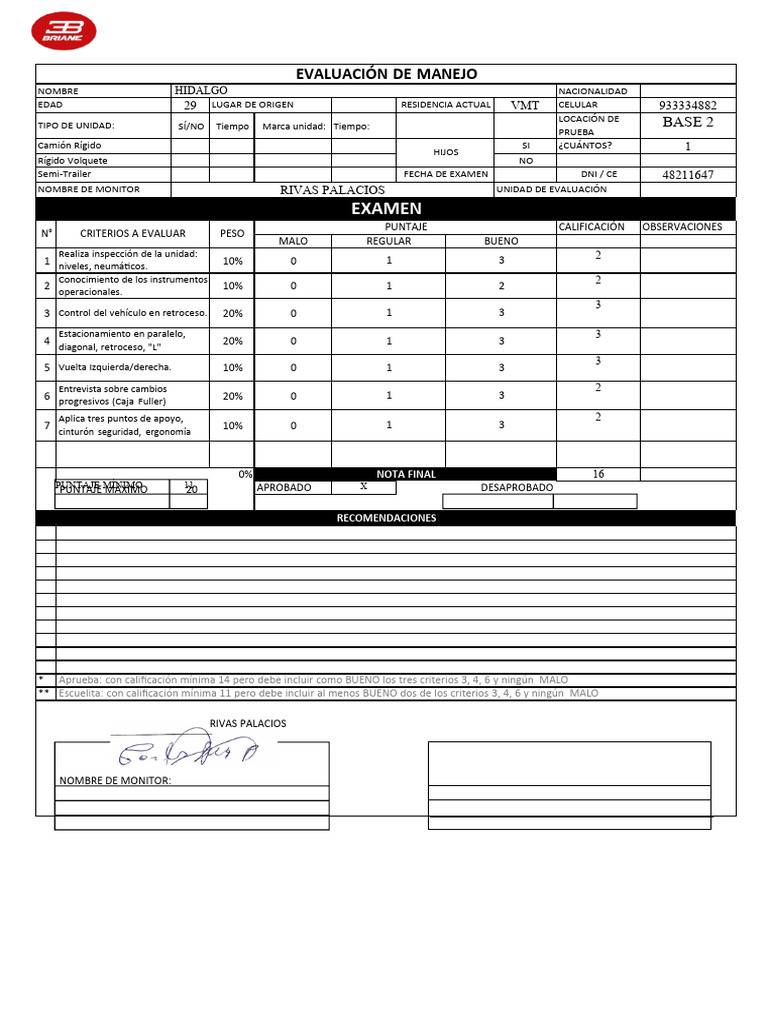 Evaluación de Manejo | PDF | Vehículos