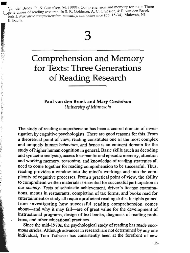 Vandenbroek - Gustafson 1999 Comprehension and Memory For Texts Three Generations of Reading ...
