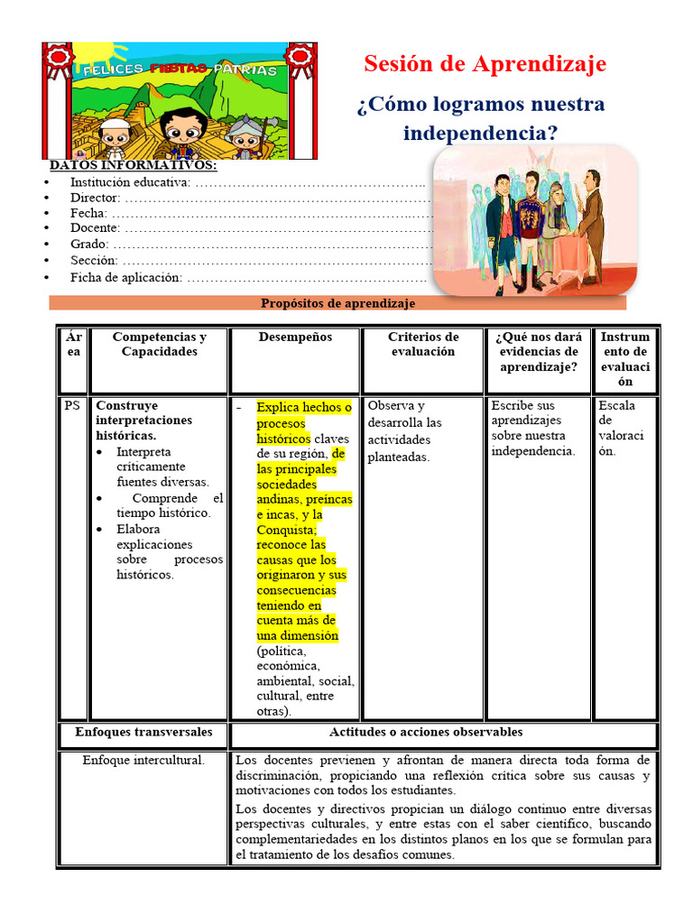 4° Sesión Día 1 PS Cómo Logramos Nuestra Independencia Unidad 5 Semana ...