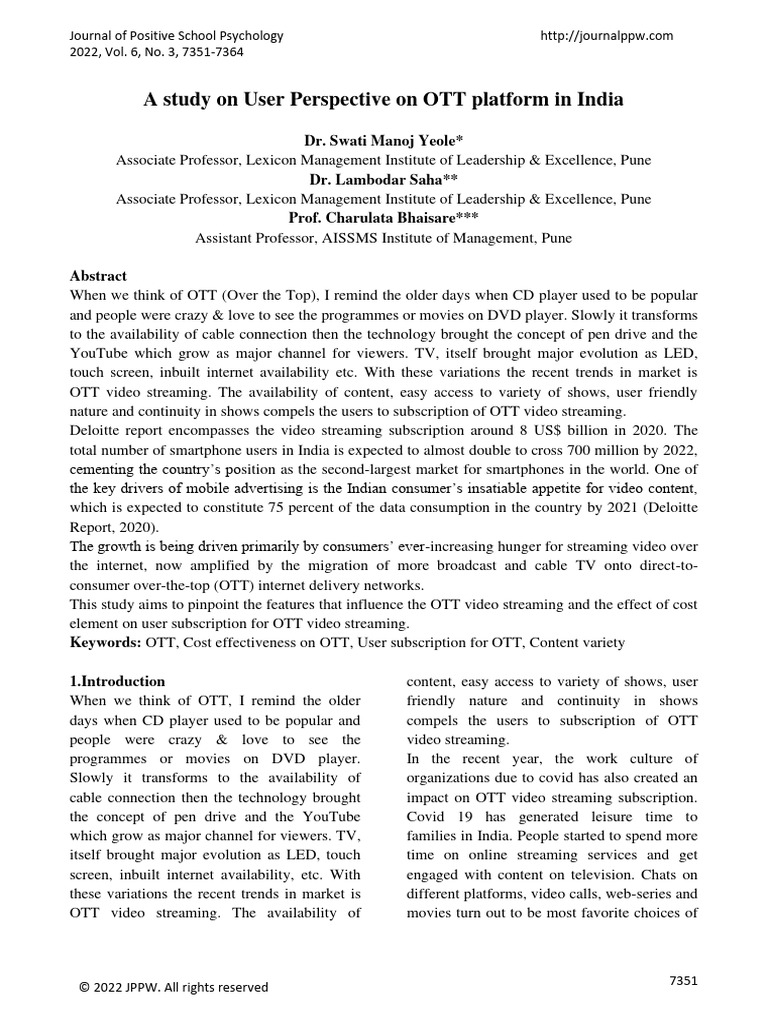 User Perspectives on OTT Platforms in India | PDF | Video On Demand ...