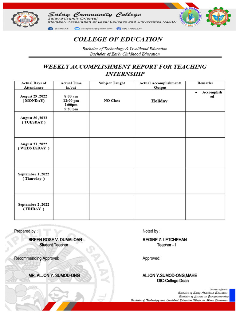Weekly Accomplishment Report | PDF