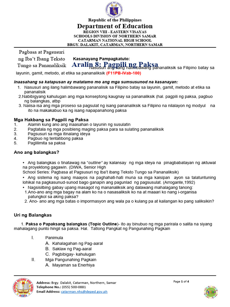 Pagbasa Modyul 8 | PDF