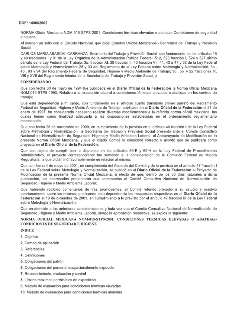 Nom 015 STPS 2001 | PDF