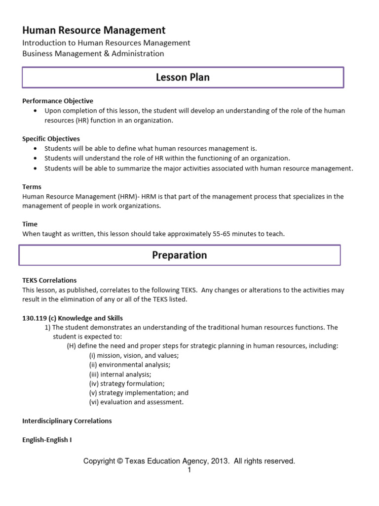 Lesson Plan Preparation | PDF | Human Resource Management | Human Resources
