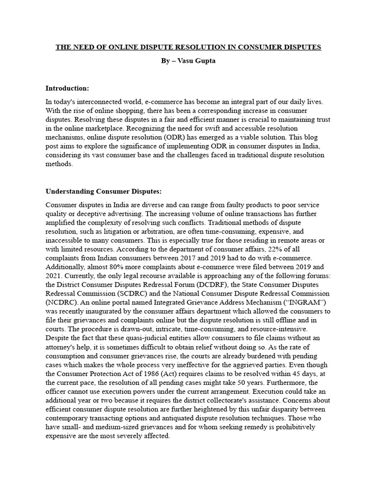 Need of ODR in Consumer Disputes | PDF | Mediation