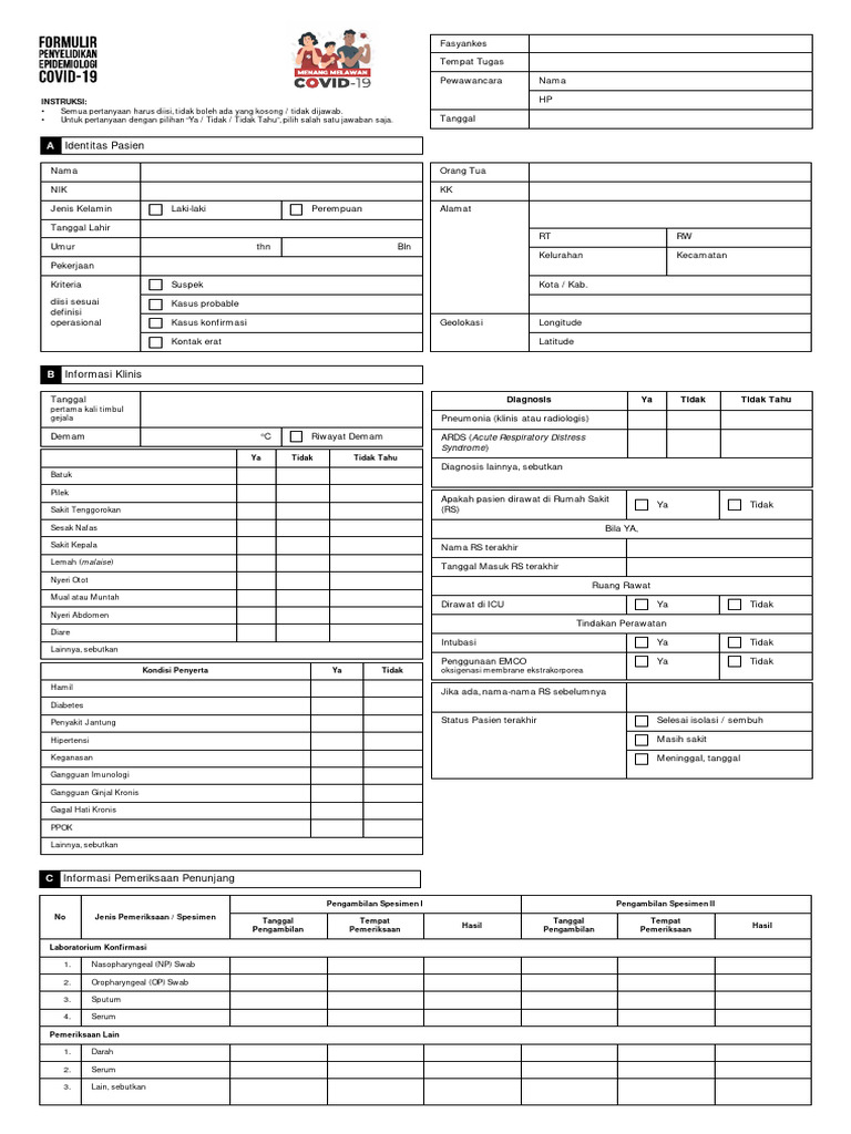 Formulir Penyelidikan Epidemiologi PE Co | PDF