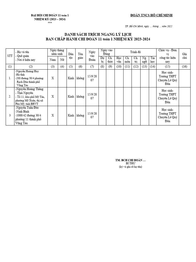 Ly Lich Trich Ngang BCH | PDF